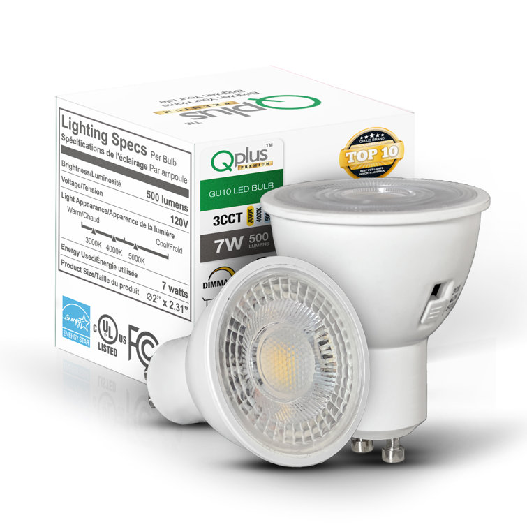 QPLUS 7 Watt (50 Watt Equivalent) MR16 LED Dimmable Light Bulb 3CCT (3000K/4000K/5000K) GU10 ...